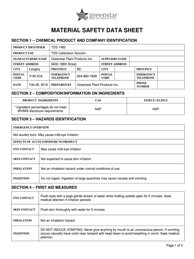 Fillable Online TDS Calibration Solution Fax Email Print - pdfFiller