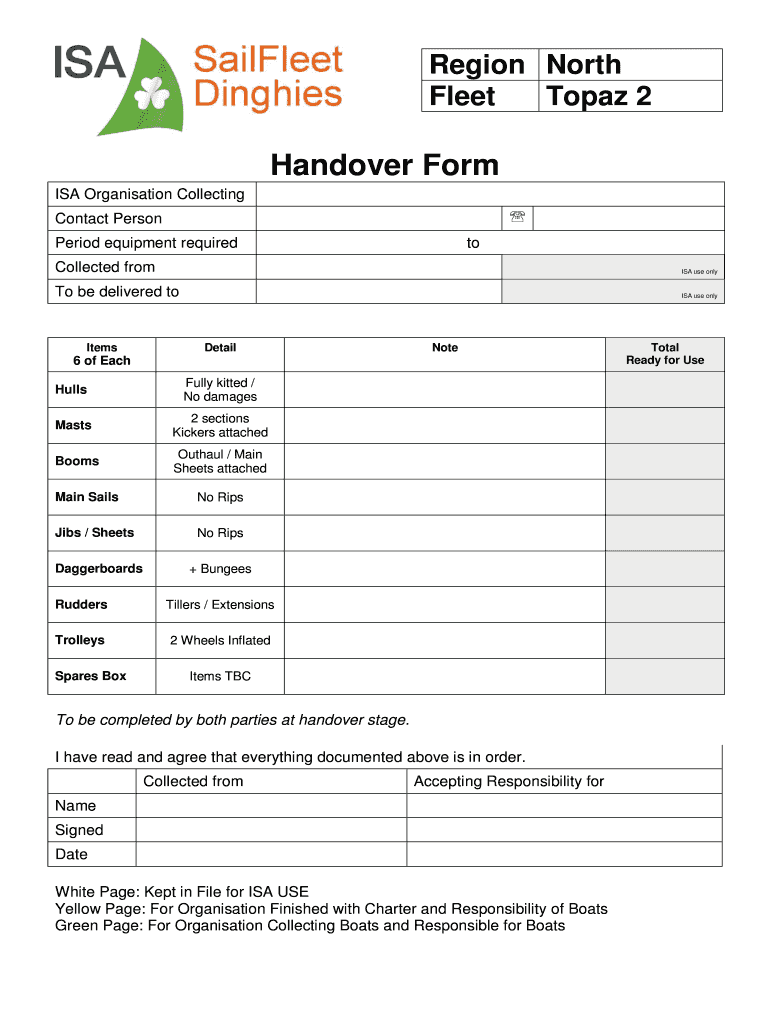 Fillable Online Handover Form - Irish Sailing Association Fax Email ...