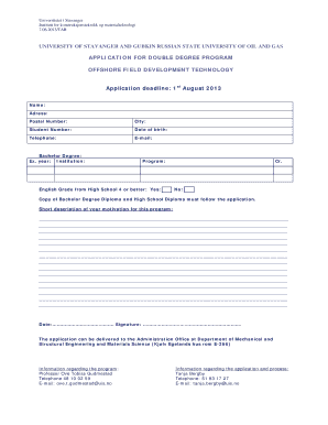 Fillable Online APPLICATION FOR DOUBLE DEGREE PROGRAM Fax Email Print - pdfFiller