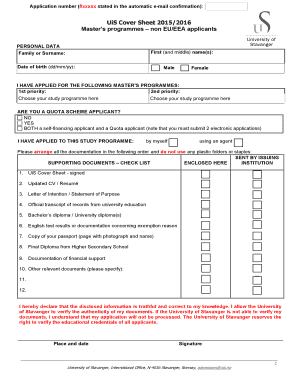 Fillable Online UiS Cover Sheet 201 /201 Master s programmes non Fax ...
