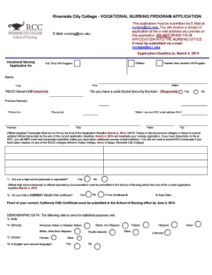 Fillable Online rcc RIVERSIDE CITY COLLEGE SCHOOL OF NURSING 2014 ...