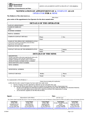 Fillable Online Notification of Appointment of a company as an operator ...