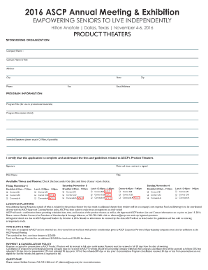 Fillable Online Product Theater Application Form - ASCP Annual 2016 Fax ...
