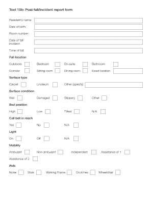 Fillable Online Tool 10b: Post fall/incident report form - Care Inspectorate Fax Email Print ...