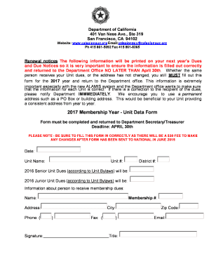 Fillable Online calegionaux Unit Data Form - The American Legion Auxiliary Department of ... Fax ...