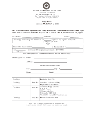 Fillable Online calegionaux 2016 Poppy Order Form - The American Legion ...