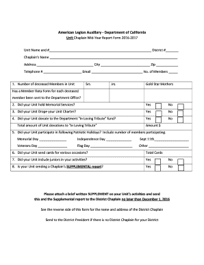 Fillable Online calegionaux Chaplain Unit Mid Year Report - The ...