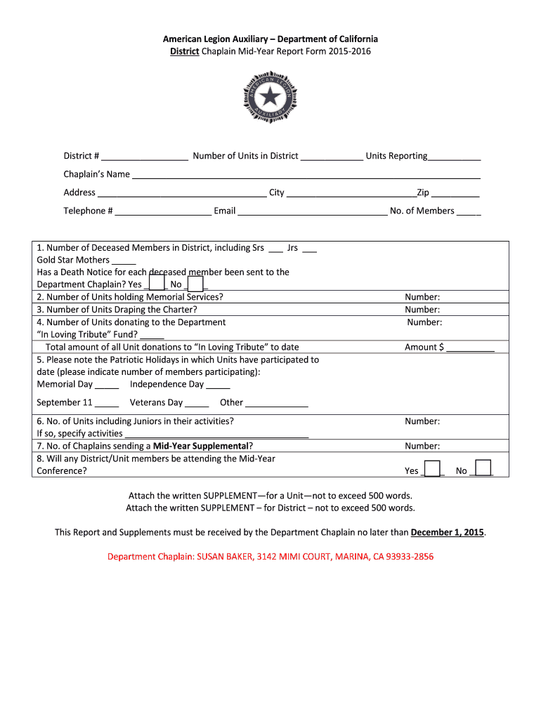 Fillable Online calegionaux Department of California District Chaplain ...