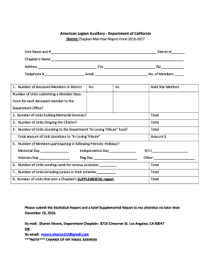 Fillable Online calegionaux Chaplain District Mid Year Report - The ...