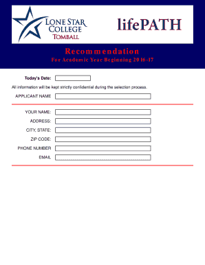 Fillable Online lonestar Recommendation Form - Lone Star College Fax ...