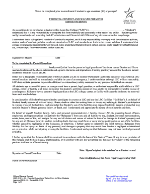 Fillable Online lonestar OGC-S-2014-04 - Parental Consent and Waiver ...