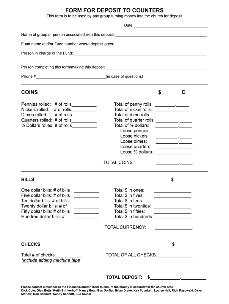Fillable Online FORM FOR DEPOSIT TO COUNTERS Fax Email Print - pdfFiller