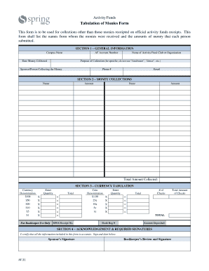 Fillable Online springisd Tabulation of Monies Form Fax Email Print ...