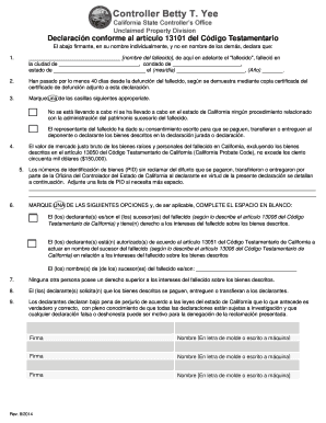 Fillable Online sco ca Declaration Under Probate Code Section 13101 ...