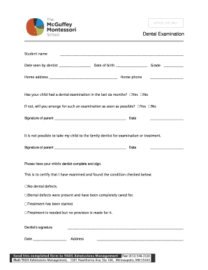 Fillable Online Dental Examination Fax Email Print - pdfFiller