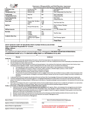 Fillable Online Statement of Responsibility and Hold Harmless Agreement ...