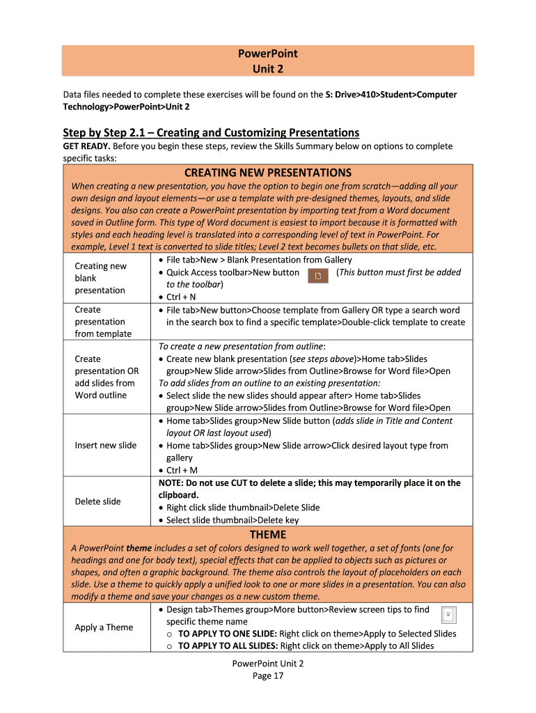 Fillable Online PowerPoint Unit 2 Step by Step 2.1 Creating and Customizing ... Fax Email Print ...