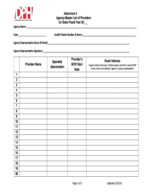 Fillable Online Agency Master List of Providers - FY17 Fax Email Print ...