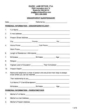 Fillable Online Grandparent Questionnaire Fax Email Print - pdfFiller