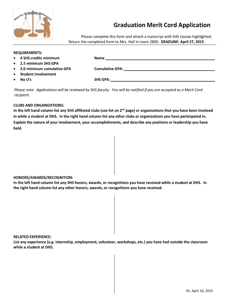 Fillable Online Graduation Merit Cord Application Fax Email Print - pdfFiller