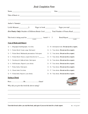 Fillable Online Book Completion Form Fax Email Print - pdfFiller