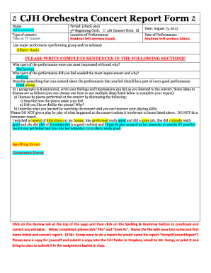 Fillable Online CJH Orchestra Concert Report Form Fax Email Print ...