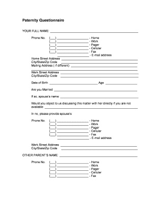 Fillable Online Paternity Questionnaire Fax Email Print - pdfFiller