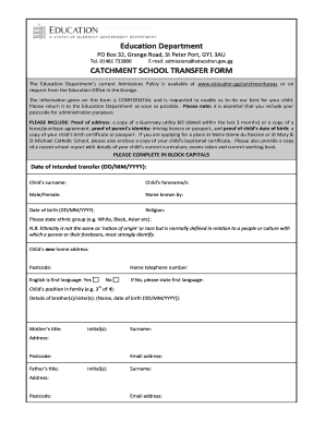 Fillable Online Education Department CATCHMENT SCHOOL TRANSFER FORM Fax ...