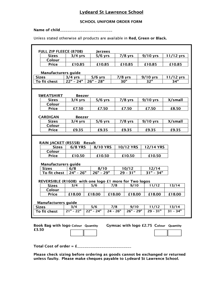 Fillable Online Uniform order template 2 .doc Fax Email Print - pdfFiller
