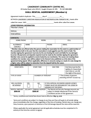 Fillable Online HALL RENTAL AGREEMENT (Member s) - canorienttoronto.com ...