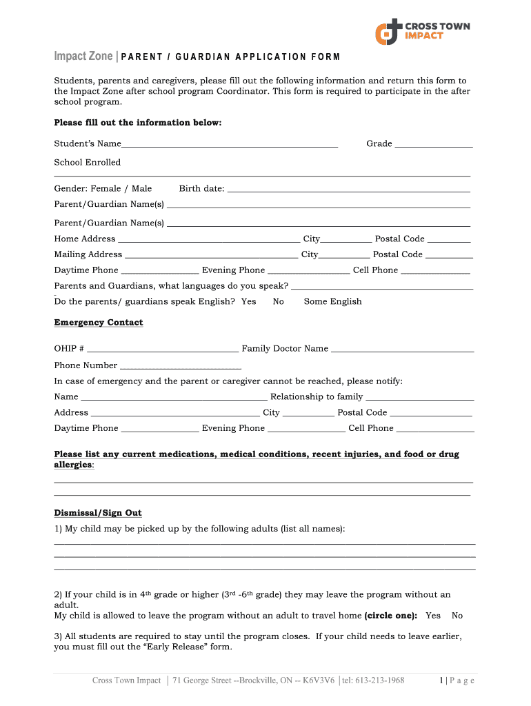 Fillable Online Impact Zone - Cross Town Impact Fax Email Print - pdfFiller