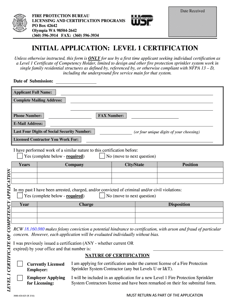Fillable Online wsp wa Certificate of Competency Application - Level 1 ...