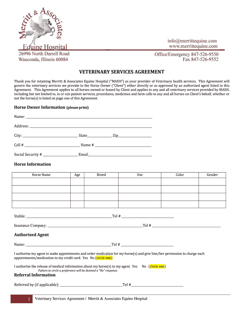 Fillable Online VETERINARY SERVICES AGREEMENT Fax Email Print - pdfFiller