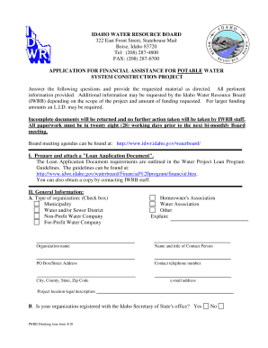 Fillable Online idwr idaho Application for Financial Assistance for ...