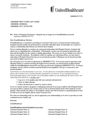 Fillable Online Standard Template-ASO,FI-Member Ltr-Hospital-CONTRACT ...