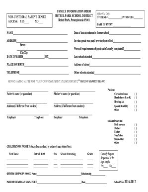 Fillable Online bpsd Family Information Form 2016 - bpsd.org Fax Email ...