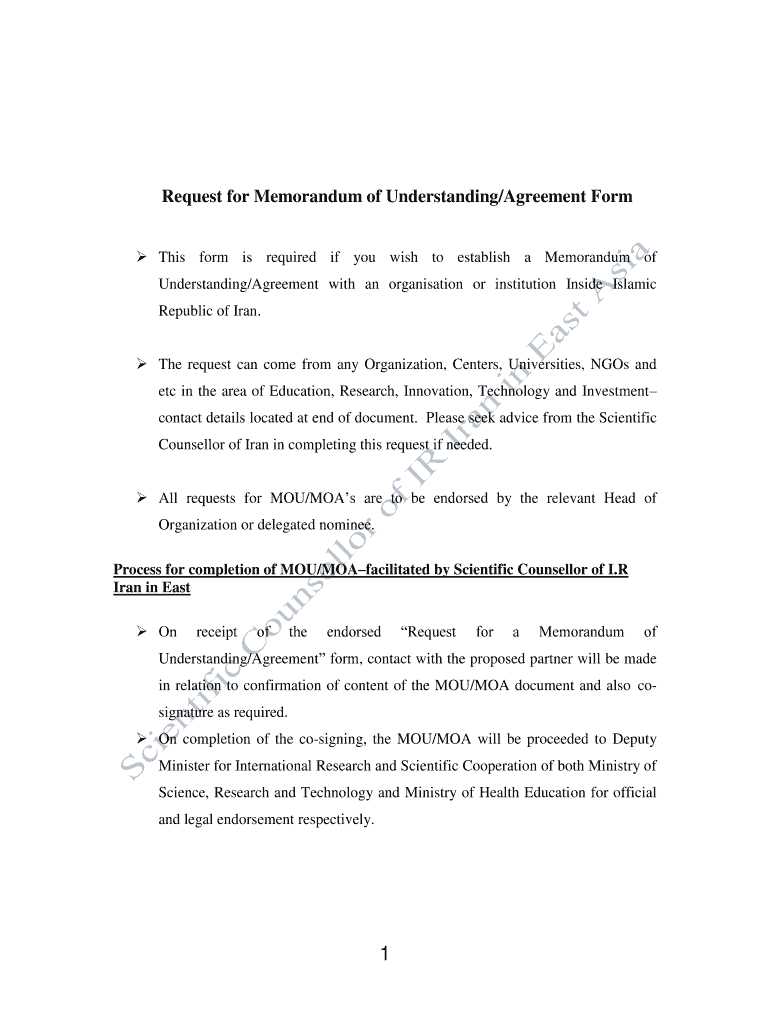 Fillable Online Request for Memorandum of Understanding/Agreement Form ...