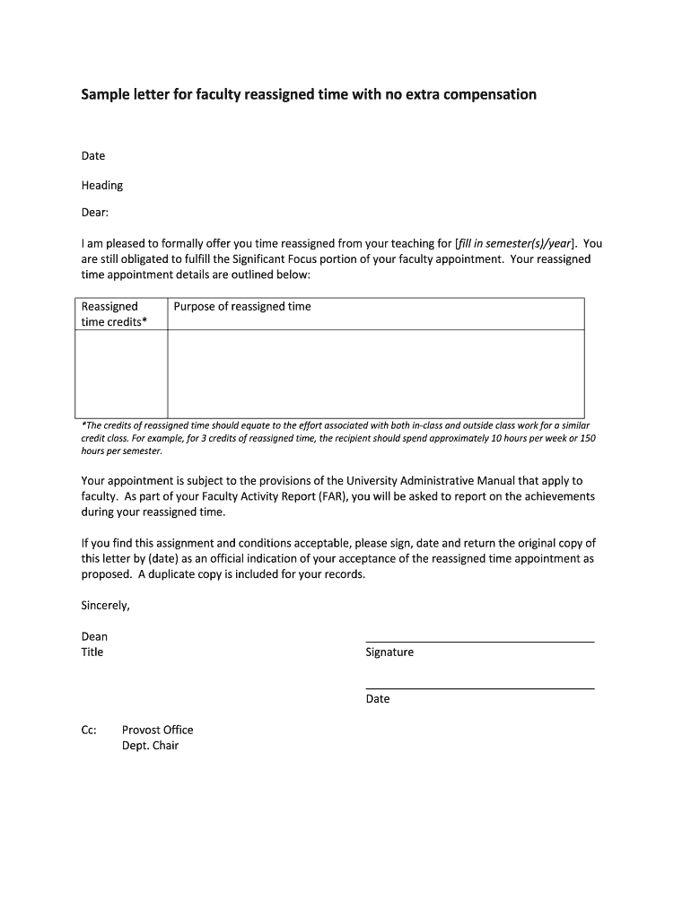 Fillable Online gvsu Sample letter for faculty reassigned time with no ...