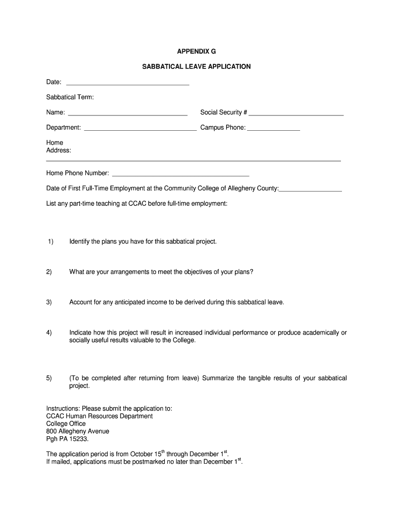Fillable Online ccac APPENDIX G SABBATICAL LEAVE APPLICATION Date ...