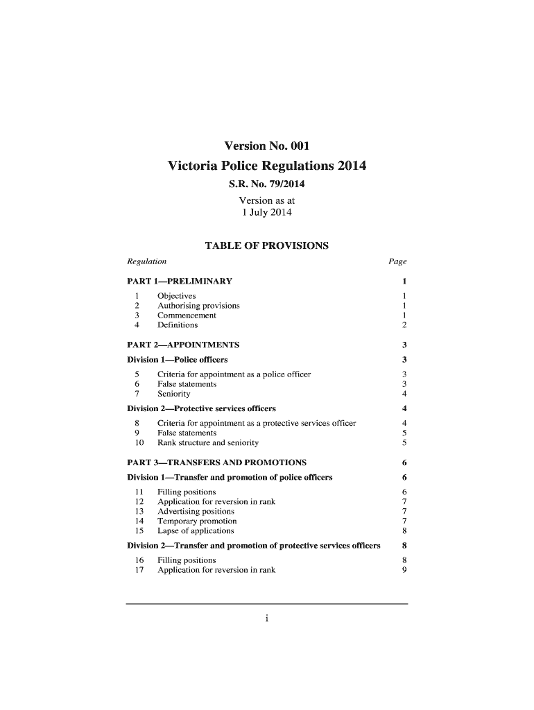 Fillable Online legislation vic gov Victoria Police Regulations 2014 ...