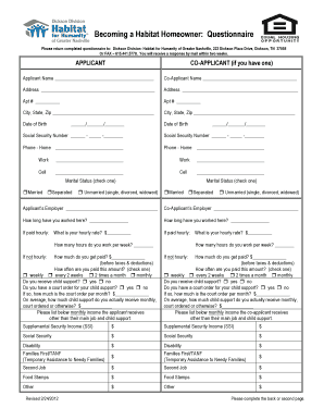 Fillable Online Becoming a Habitat Homeowner: Questionnaire Fax Email ...