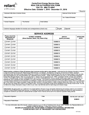 Fillable Online CenterPoint Energy Service Area Fax Email Print - pdfFiller
