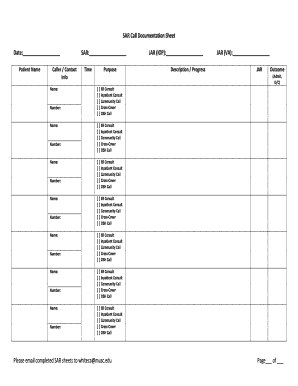 Fillable Online academicdepartments musc SAR Call Documentation Sheet ...