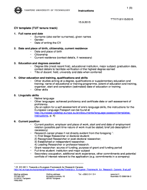 Fillable Online CV template (TUT tenure track) Fax Email Print - pdfFiller