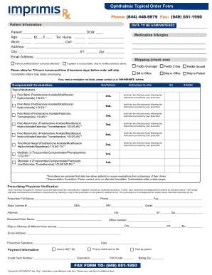 Fillable Online Ophthalmic Topical Order Form Fax Email Print - pdfFiller