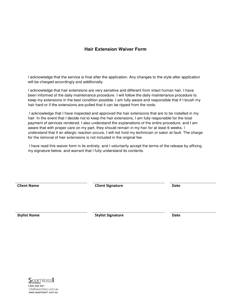 Hair Extension Waiver Form Fill And Sign Printable Template Online 