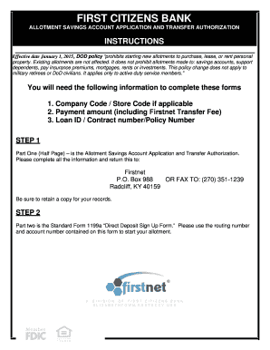 Fillable Online ALLOTMENT SAVINGS ACCOUNT APPLICATION AND TRANSFER ...