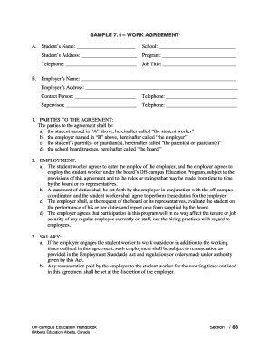 Fillable Online education alberta SAMPLE 7.1 WORK AGREEMENTi - Alberta ...