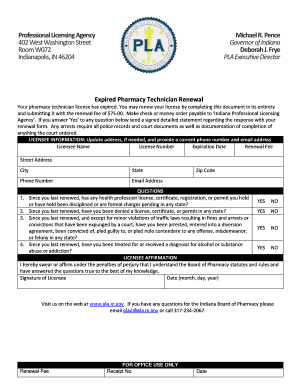 Fillable Online in Expired Pharmacy Technician Renewal - in Fax Email ...