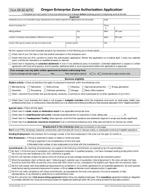 Fillable Online oregon Form OR-EZ-AUTH, Oregon Enterprise Zone ...